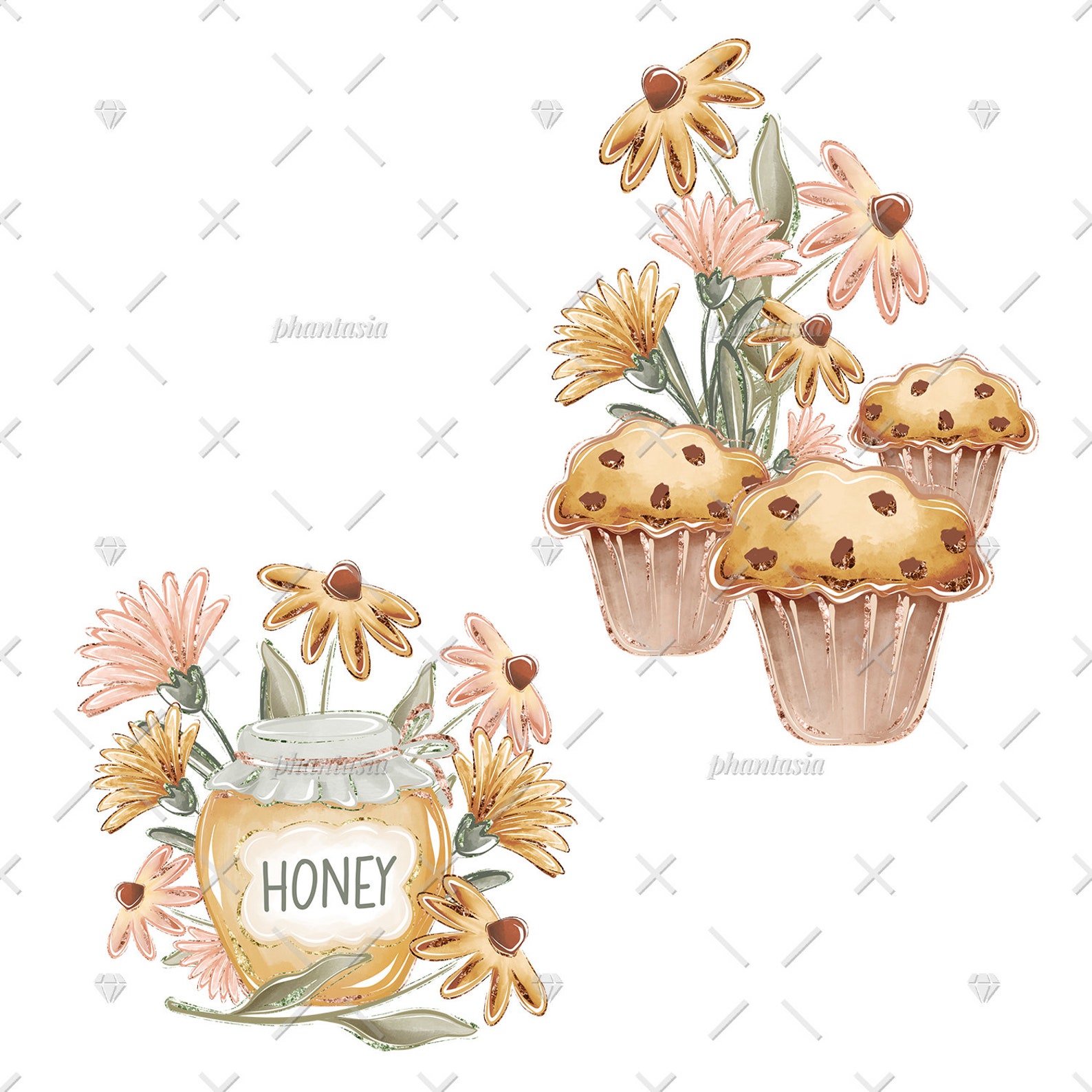 Honey Digital Kit Bee Clipart Watercolor Clipart Seamless - Etsy