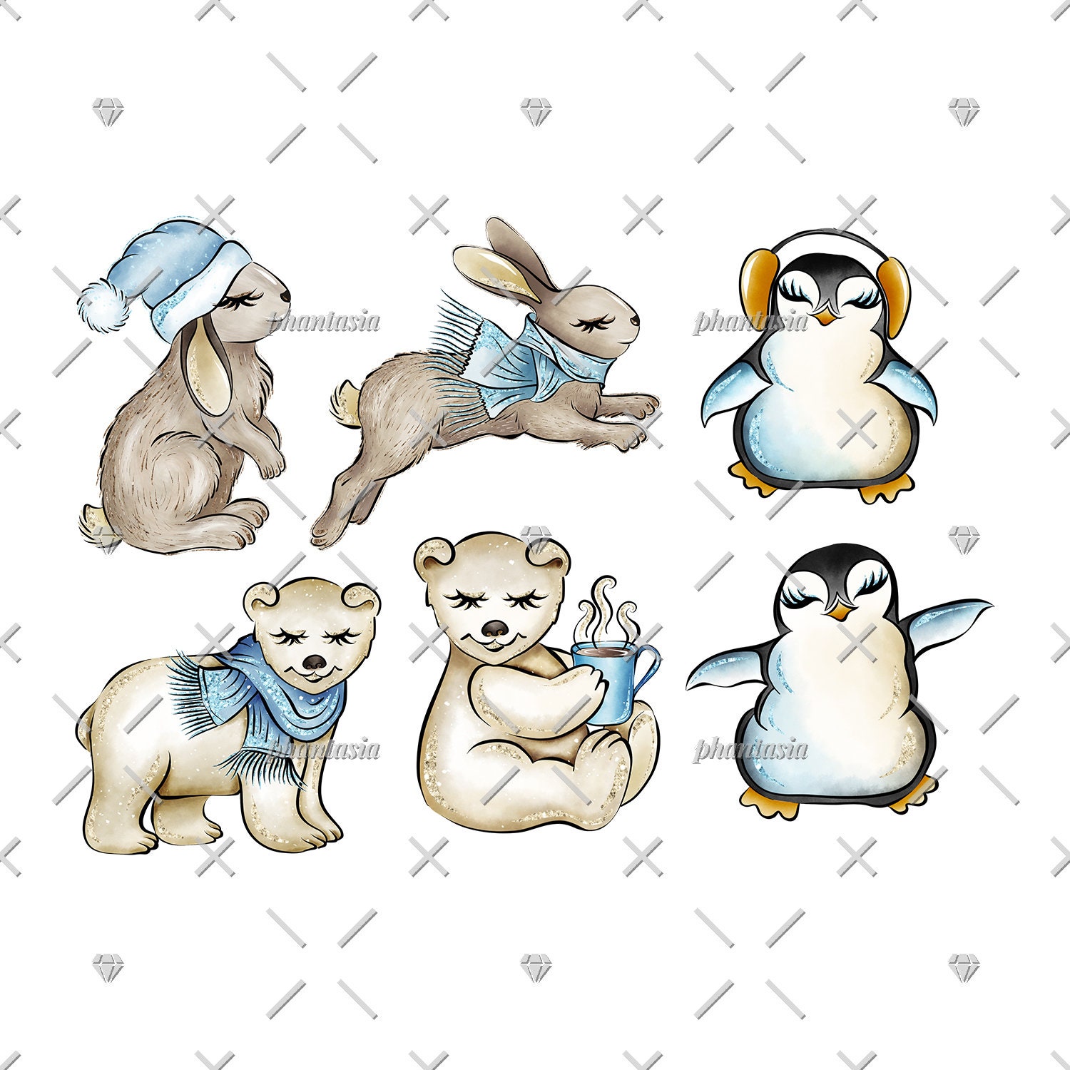 Winter Animals Watercolor Cliparts Cute Winter Cliparts - Etsy