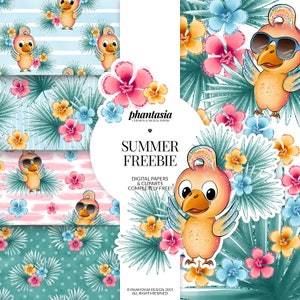 FREEBIE Summer Cliparts, Summer Digital Papers, Cute Parrot, Baby ...
