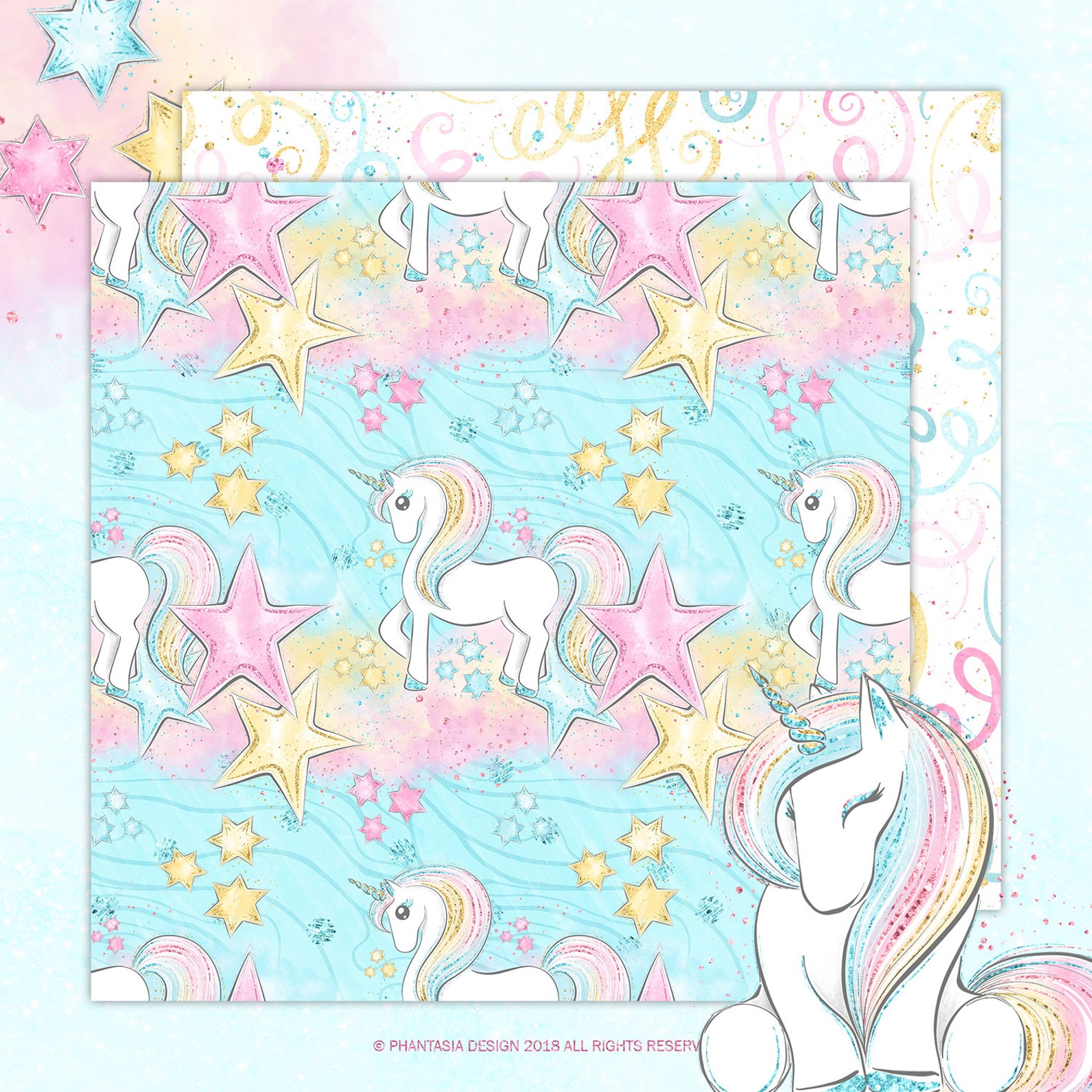 Unicorn Digital Paper, Whimsical Digital Paper, Unicorn Planner ...