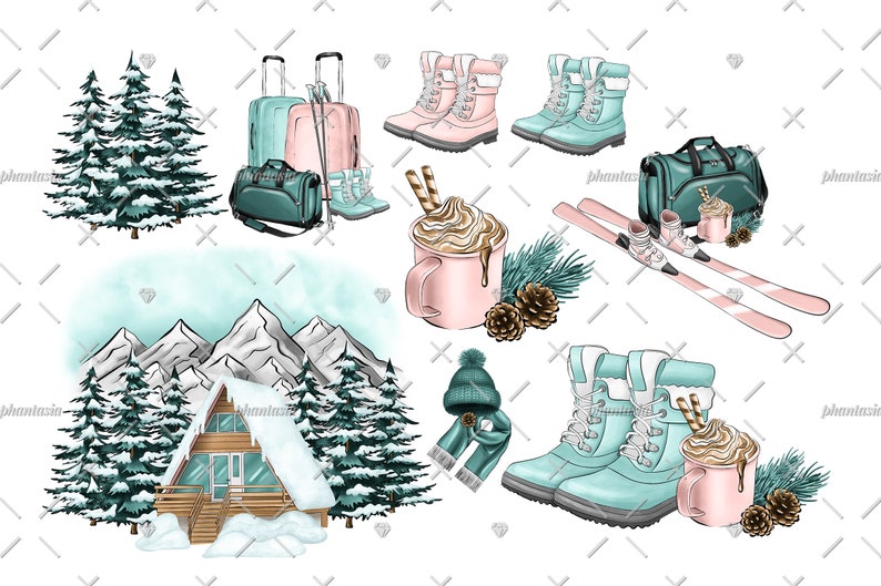 Skiing Watercolor Cliparts Snow Sports Clipart Winter - Etsy UK