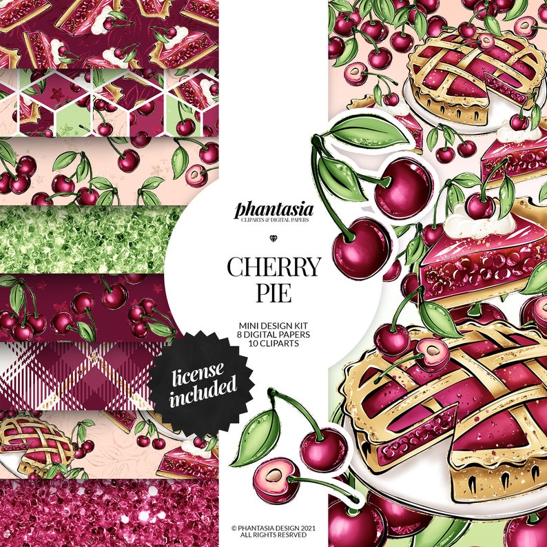 Cherry Pie Clipart Bundle Cherry Digital Papers Cherry - Etsy