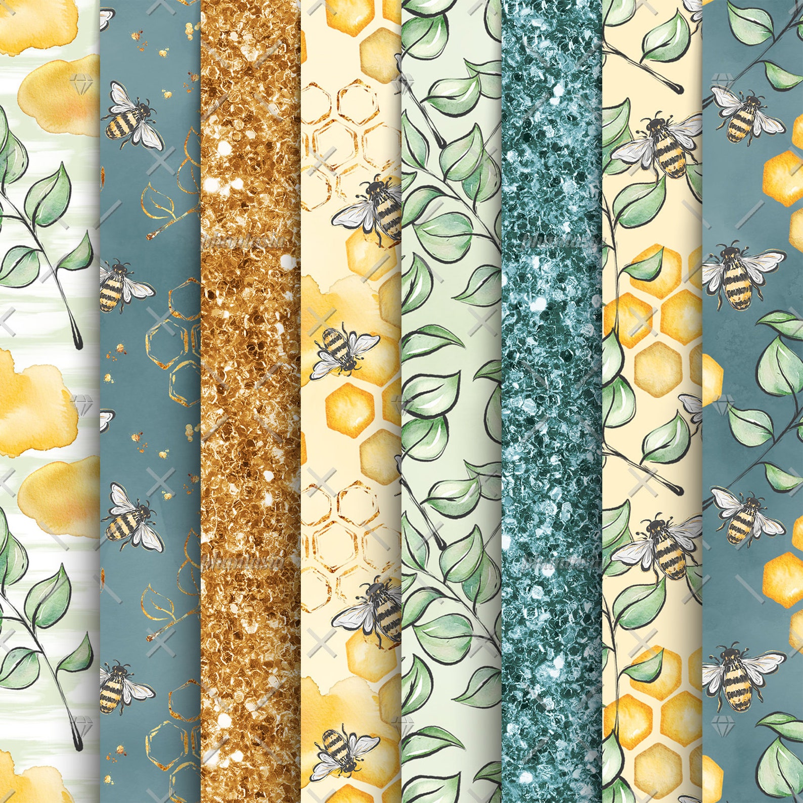 Bees Clipart Bundle Bees Digital Papers Bee Watercolor - Etsy