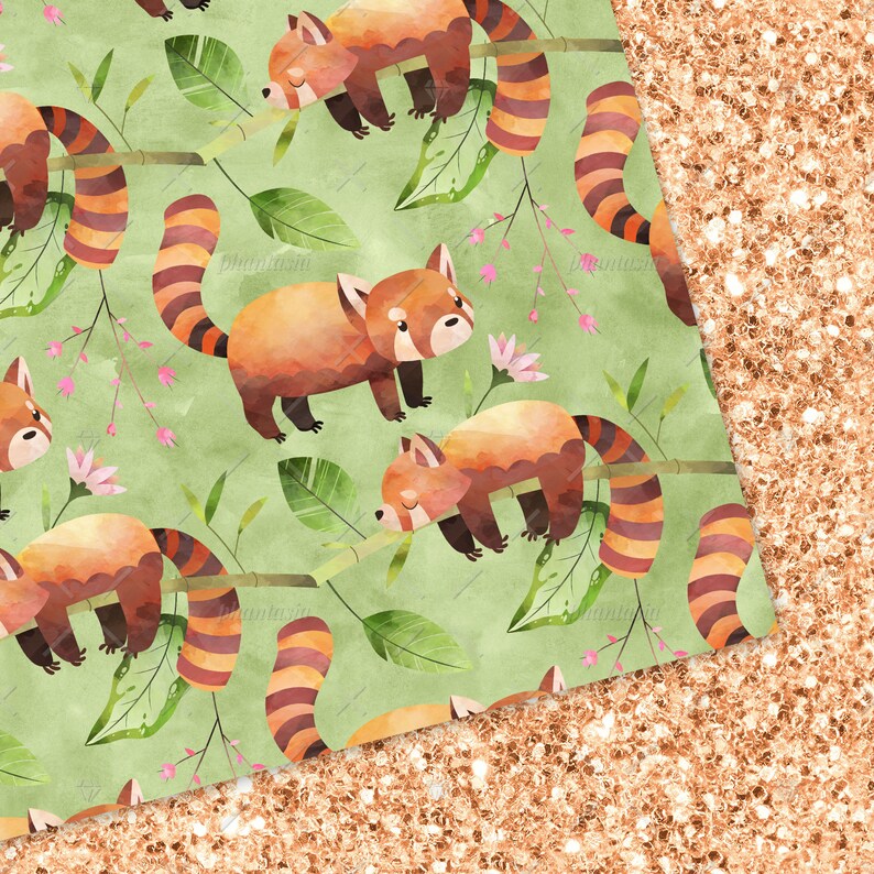 Red Panda Digital Paper Cute Animals Cute Red Panda Fabric | Etsy Australia