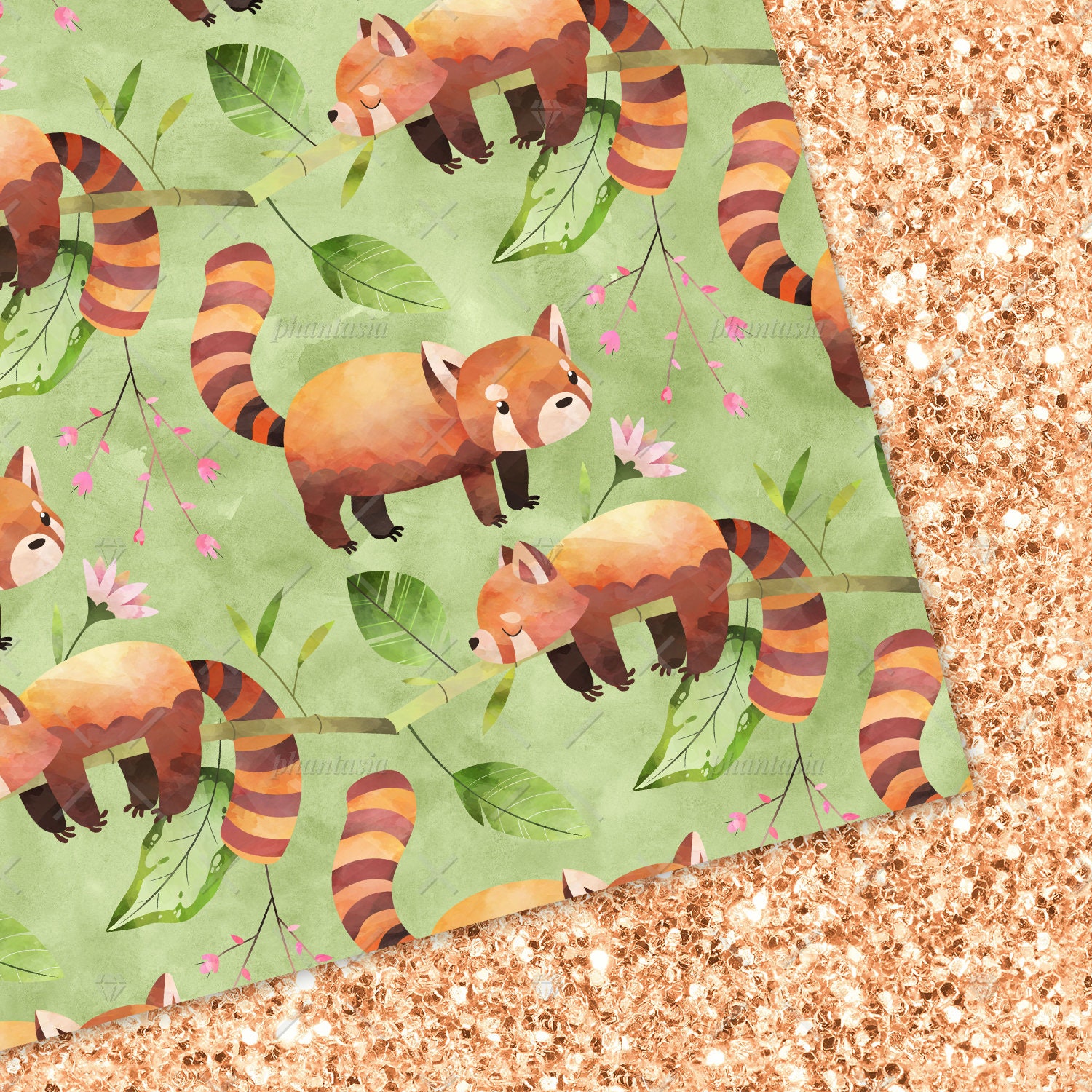 Red Panda Digital Paper Cute Animals Cute Red Panda Fabric - Etsy