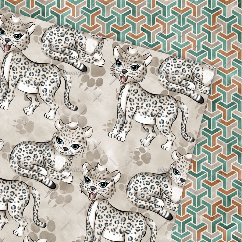 Snow Leopards Digital Papers Winter Patterns Leopard | Etsy