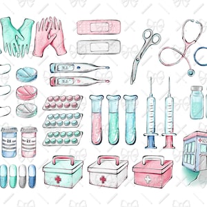 Medical Watercolor Clipart, Medical Graphics, Hand Drawn Clipart ...