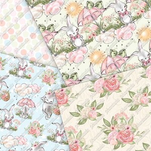 Spring Bunny Digital Paper, Cute Animals, Watercolor Patterns, Spring ...