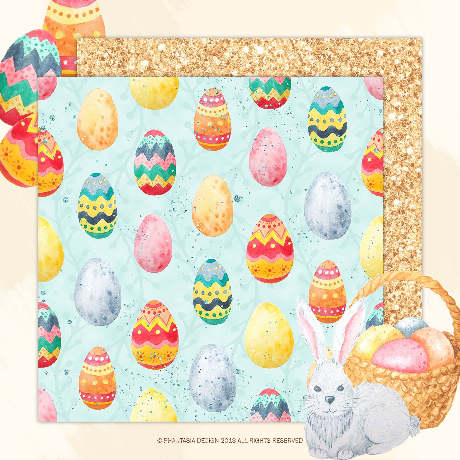 Easter Digital Paper, Spring Digital Paper, Easter Bunny Scrapbook ...