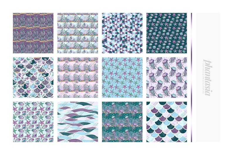 Mermaid Digital Papers Mermaid Patterns Mermaid Seamless | Etsy