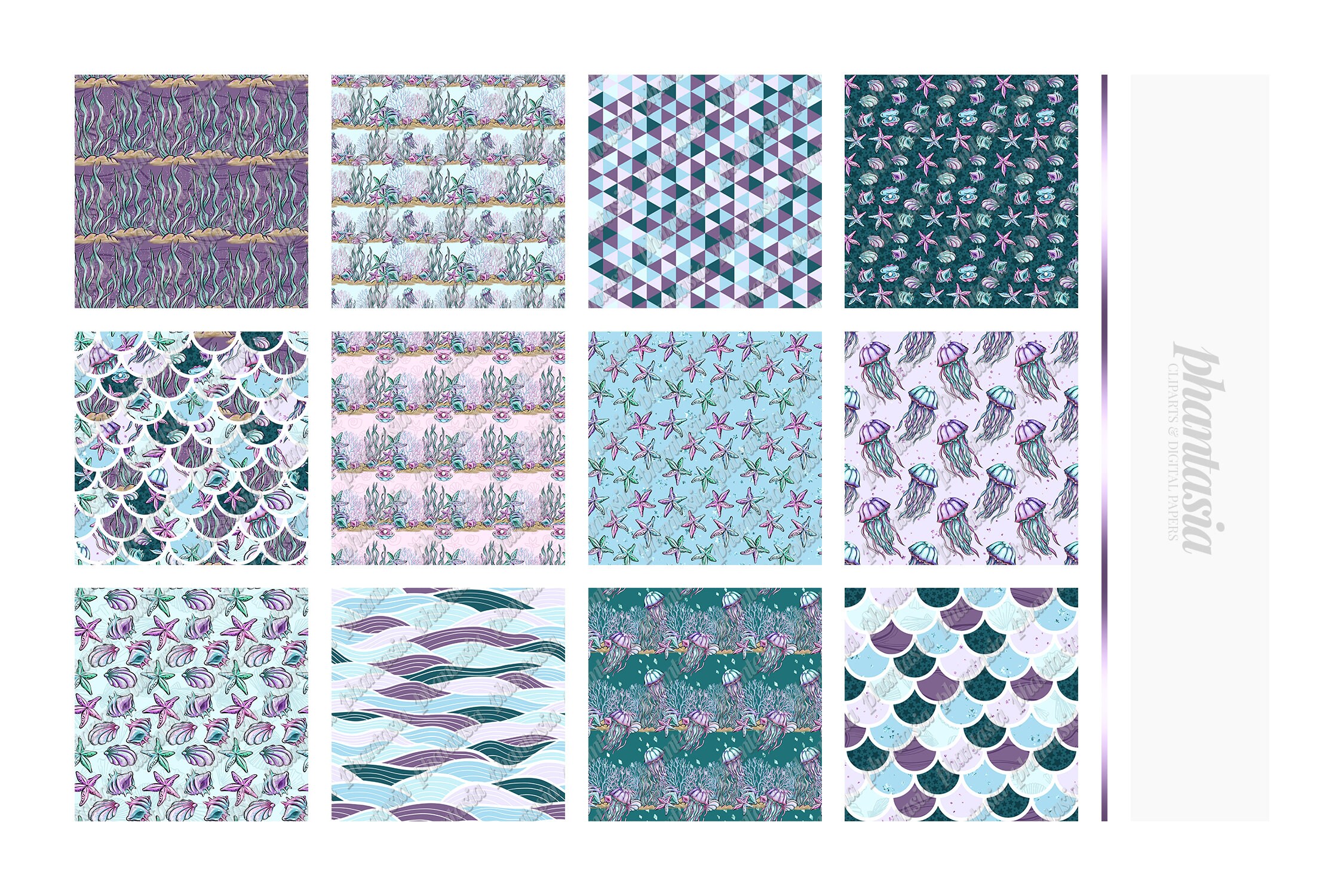 Mermaid Digital Papers, Mermaid Patterns, Mermaid Seamless, Mermaid ...