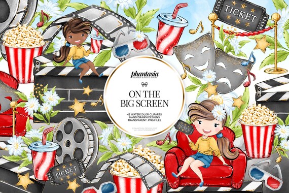 Cinema Watercolor Clipart Cinema Clipart Movie Clipart - Etsy