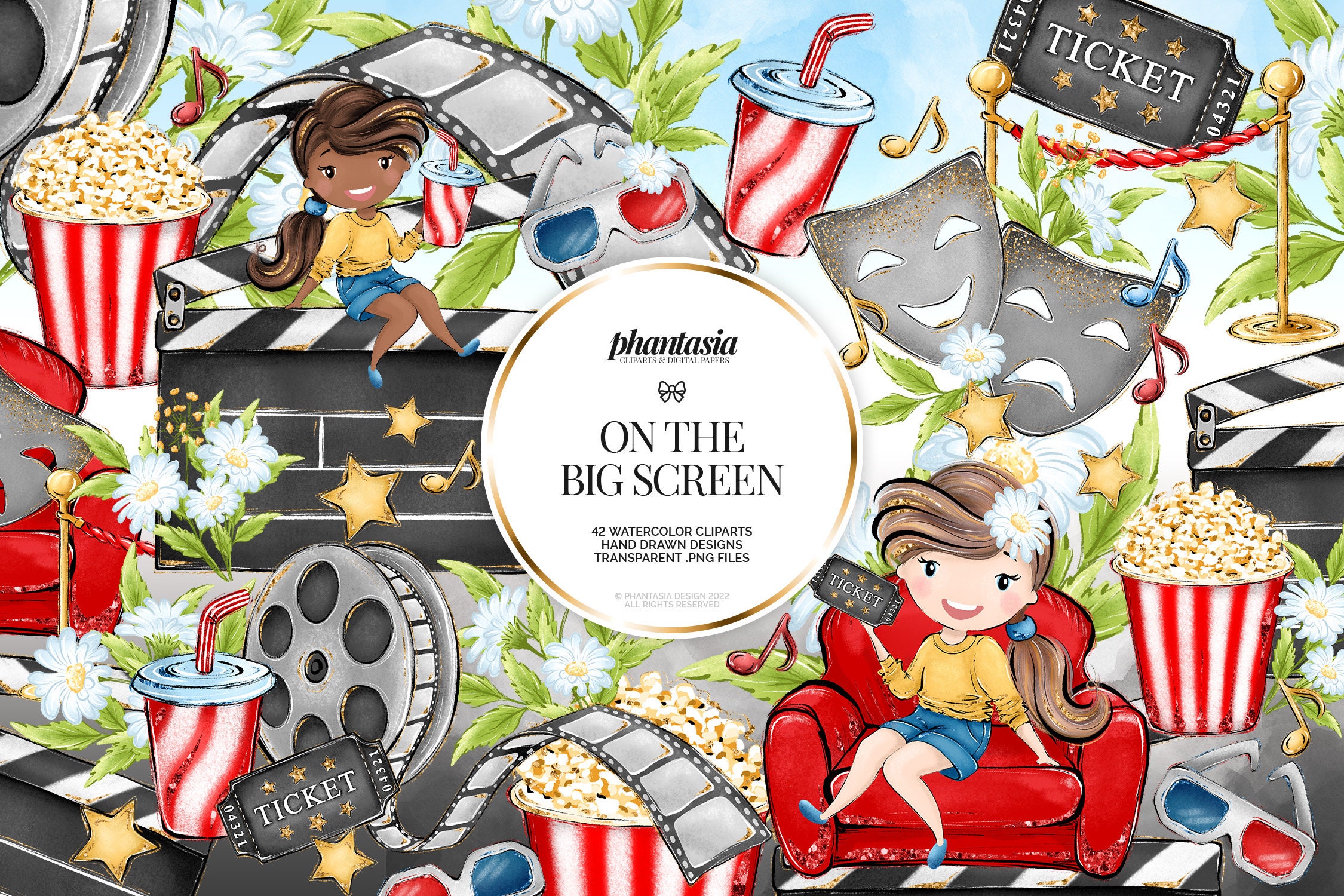 Cinema Watercolor Clipart Cinema Clipart Movie Clipart - Etsy