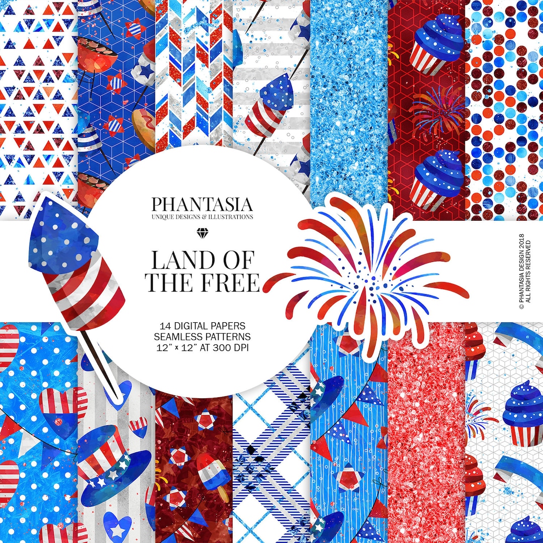 July 4th Digital Paper, 4th of July Digital, America Planner, Usa ...