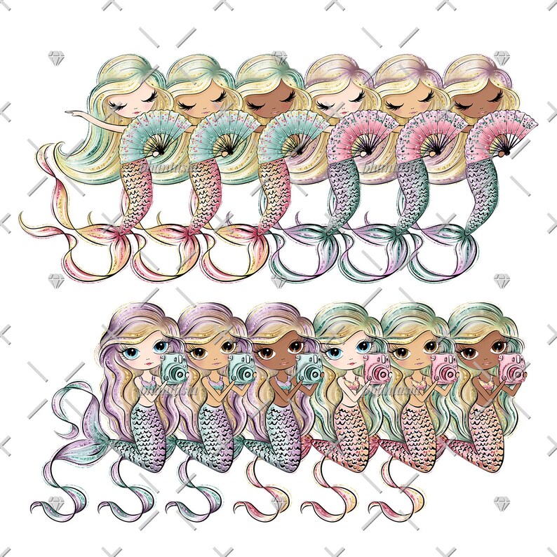 Summer Mermaids Watercolor Clipart Tropical Mermaids Sunny | Etsy UK