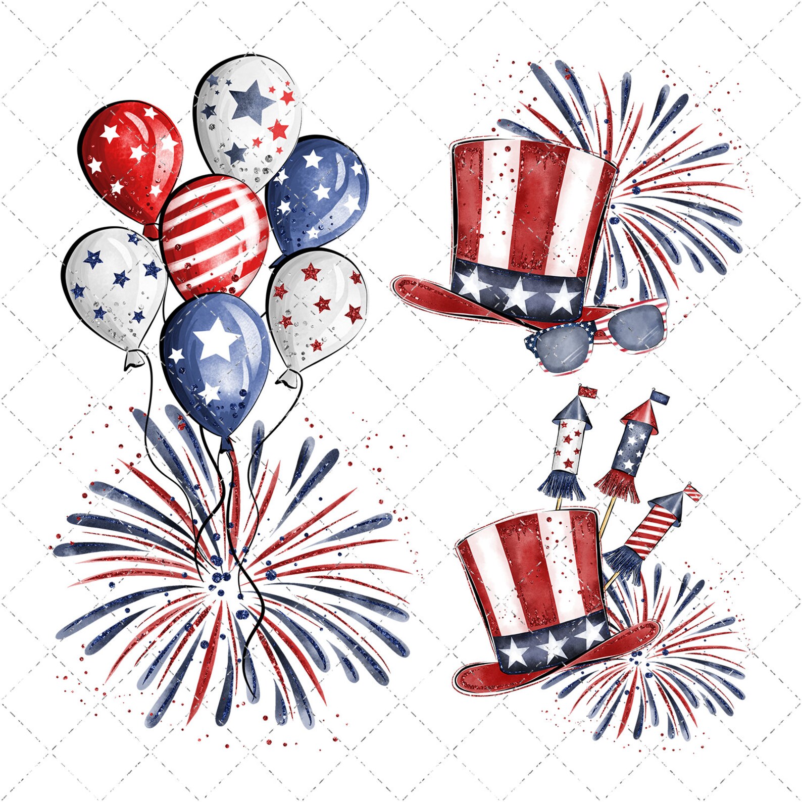 Independance Day Watercolor Clipart, 4th of July Clipart, America ...
