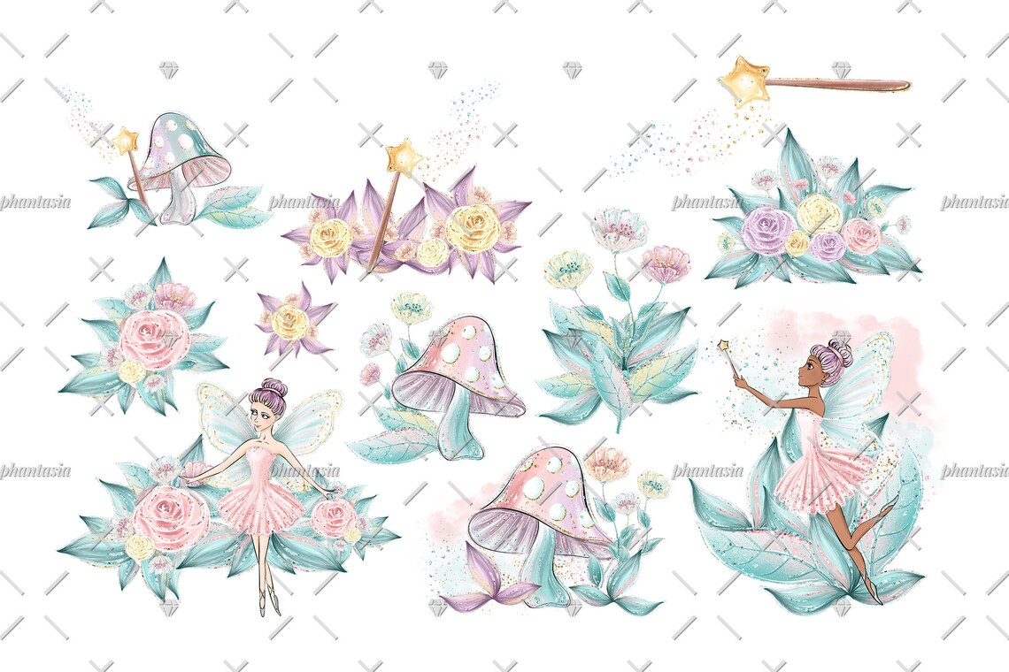 Fairy Watercolor Cliparts, Spring Clipart, Whimsical Clipart, Magic ...