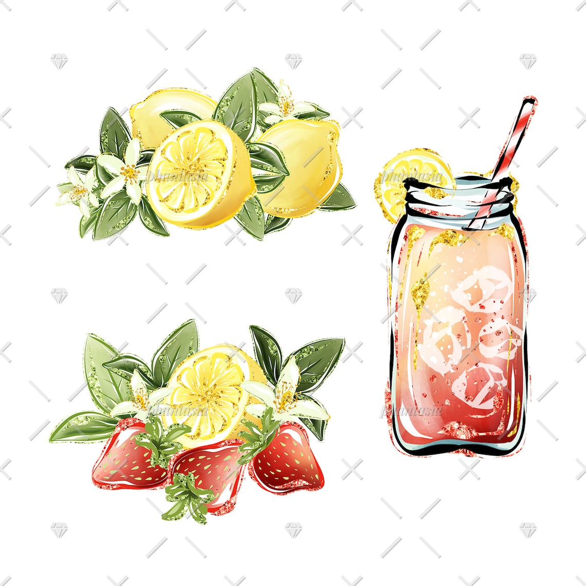 Strawberry Lemonade Clipart Bundle Lemonade Digital Papers | Etsy