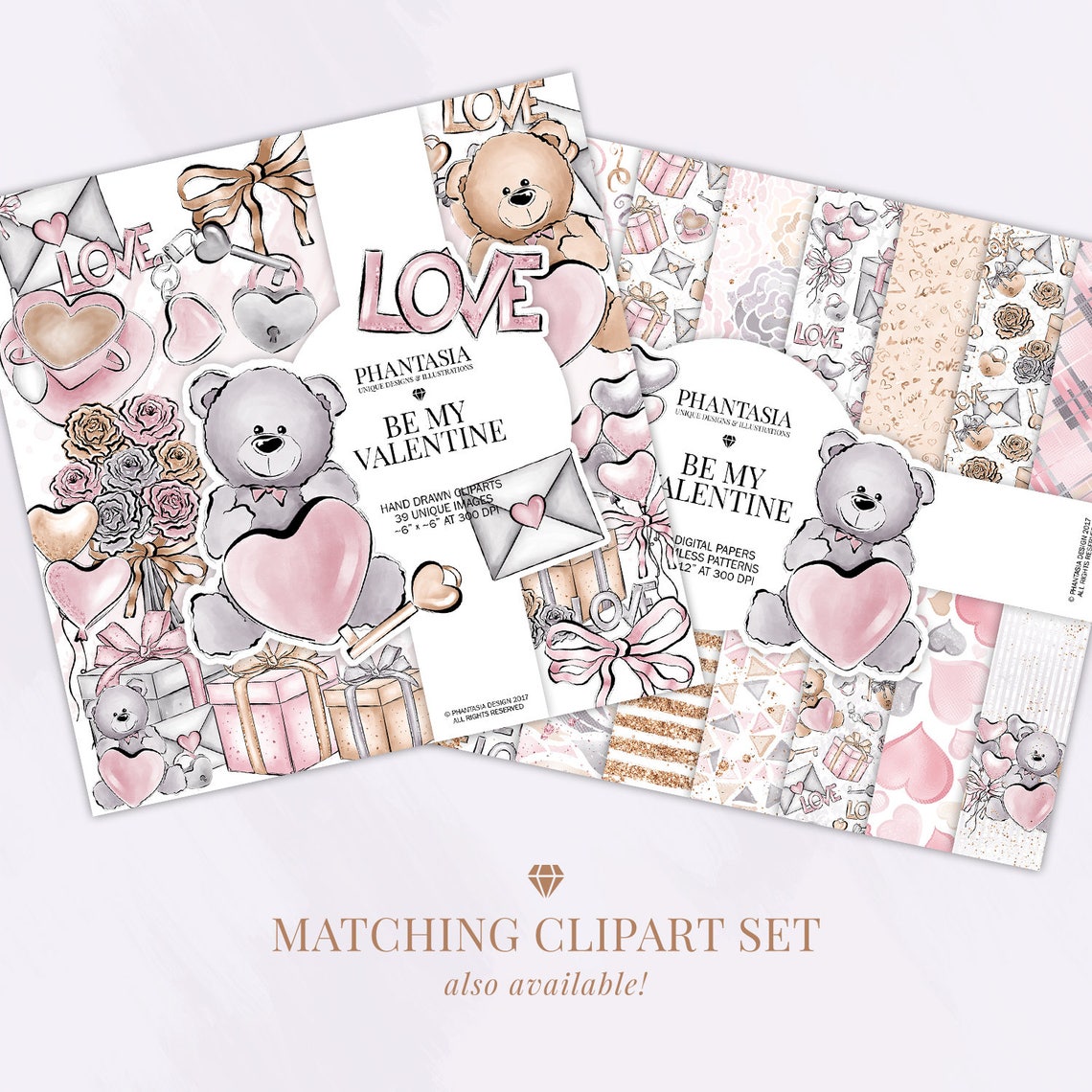 Valentines Day Digital Paper Pack Teddy Bear Love Digital | Etsy