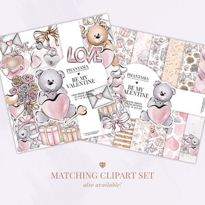 Valentines Day Digital Paper Pack, Teddy Bear, Love Digital Paper, Pink ...