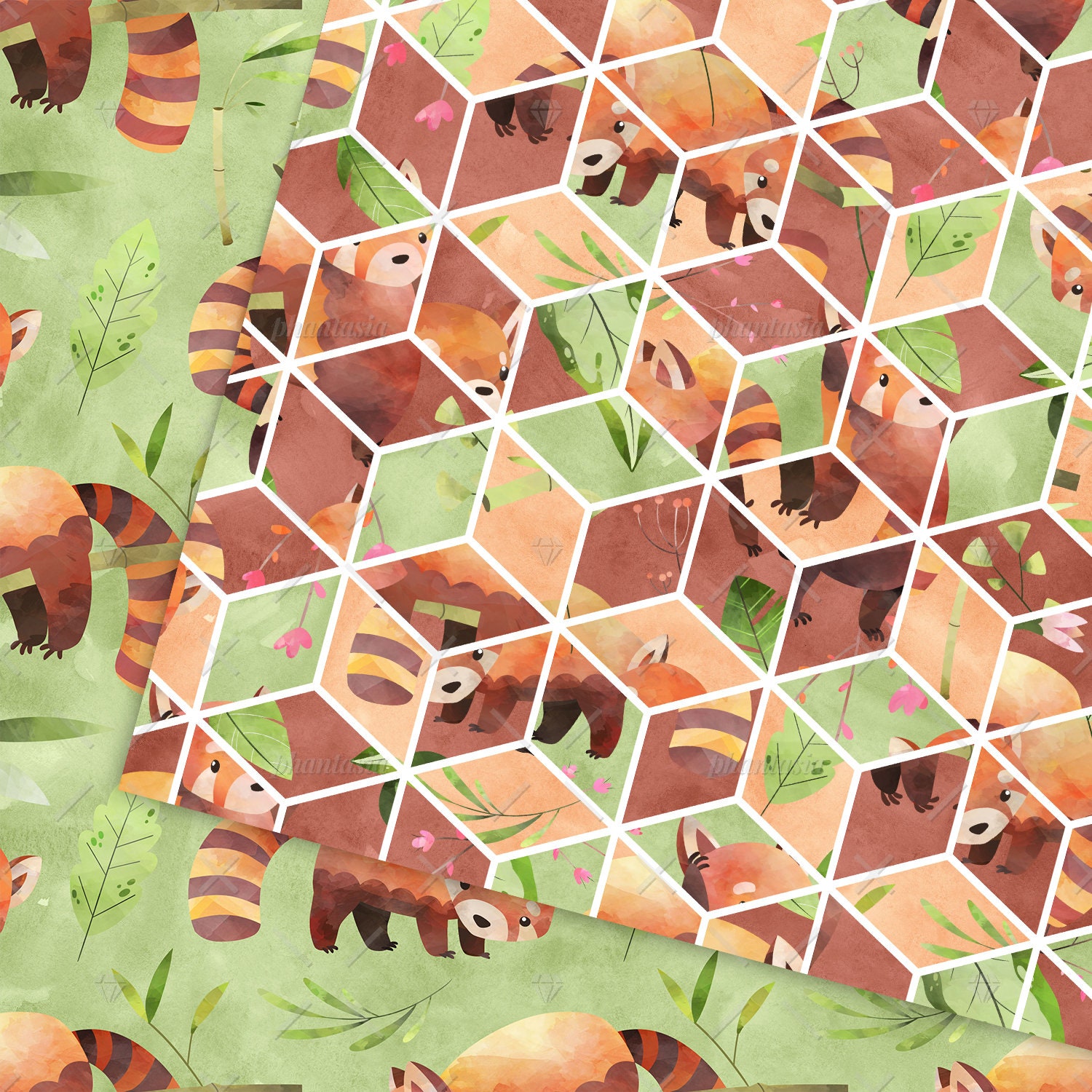 Red Panda Digital Paper, Cute Animals, Cute Red Panda, Fabric Pattern ...