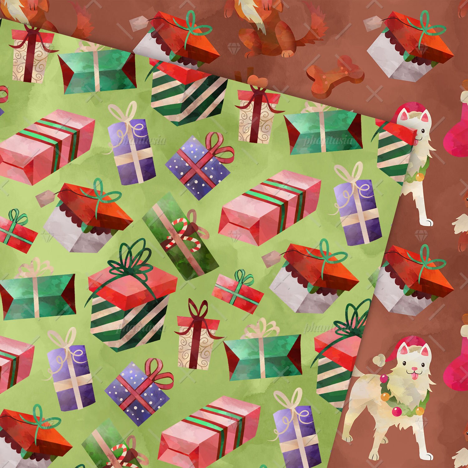 Christmas Dogs Digital Paper Christmas Patterns Winter - Etsy