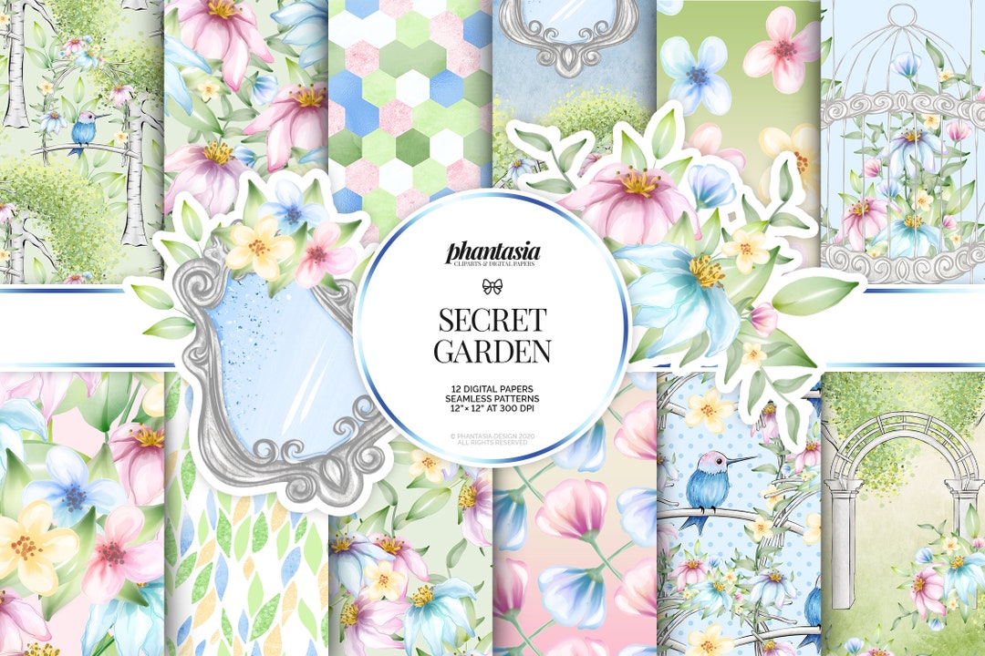 Secret Garden Digital Paper, Garden Background, Seamless Pattern ...