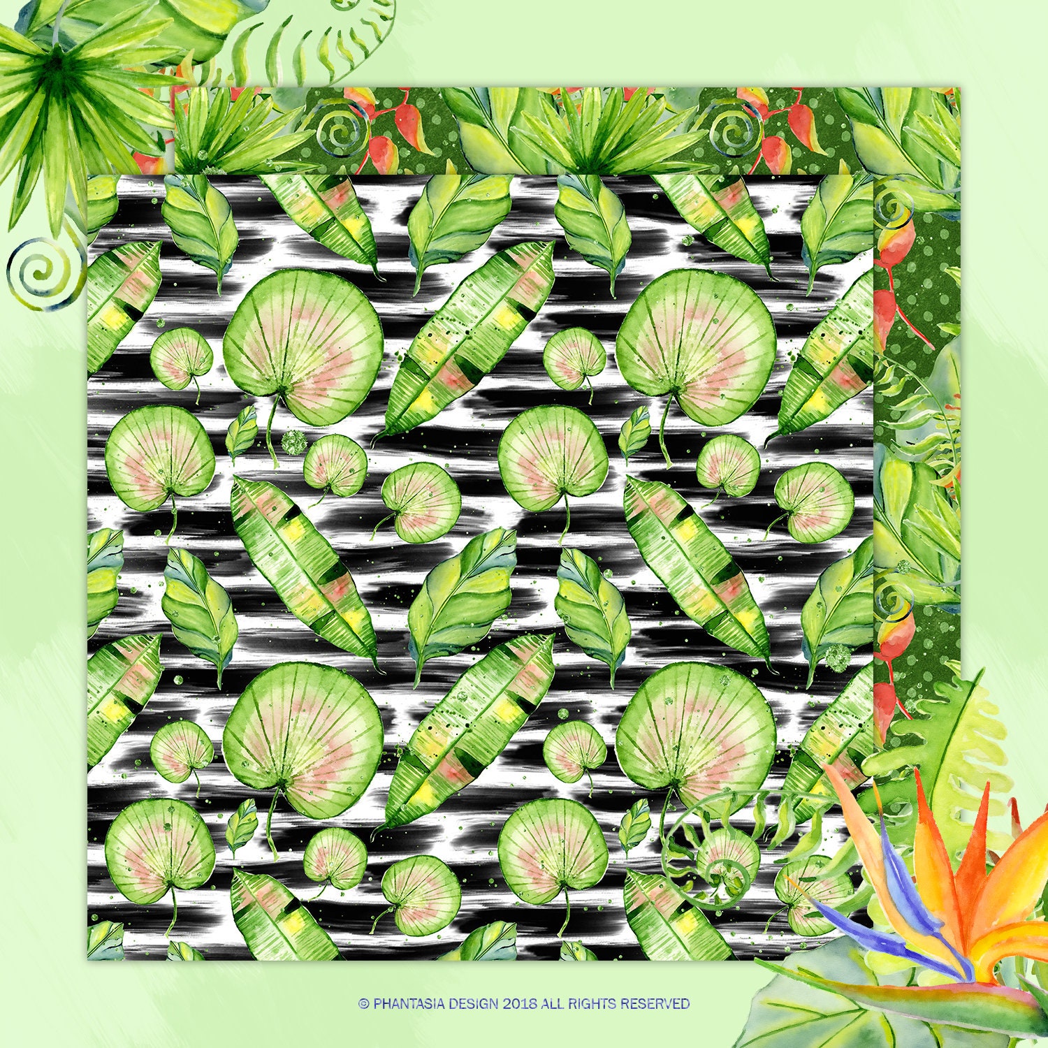 Tropical Digital Paper Tropical Leaves Tropical Planner | Etsy