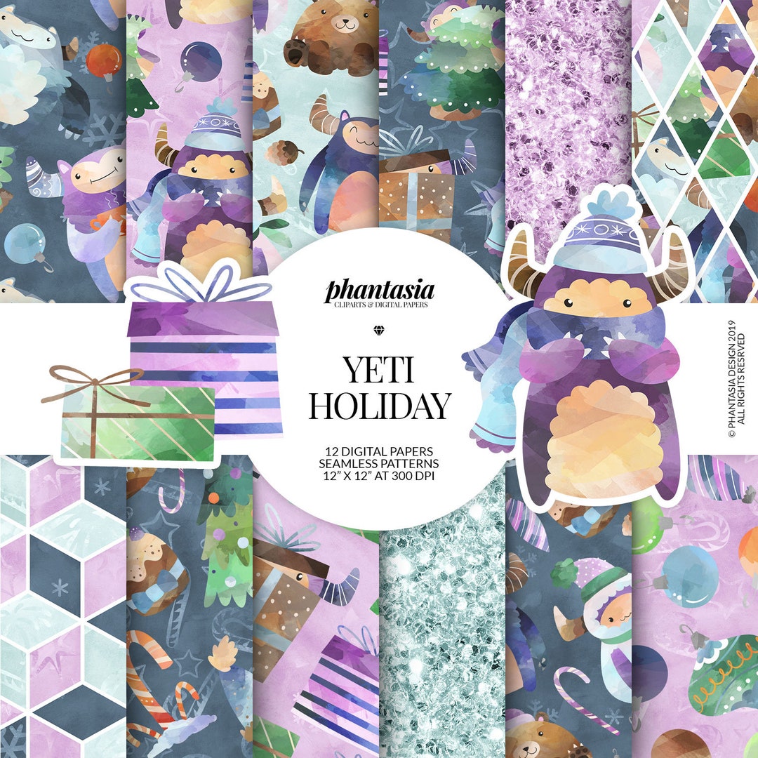Yeti Digital Papers, Christmas Digital, Christmas Yeti, Christmas ...