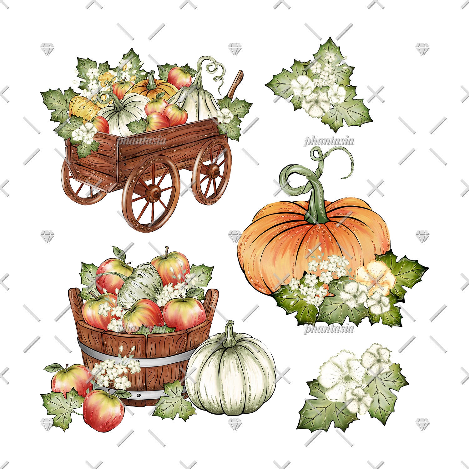 Pumpkins Watercolor Clipart Thanksgiving Clip Art Autumn | Etsy