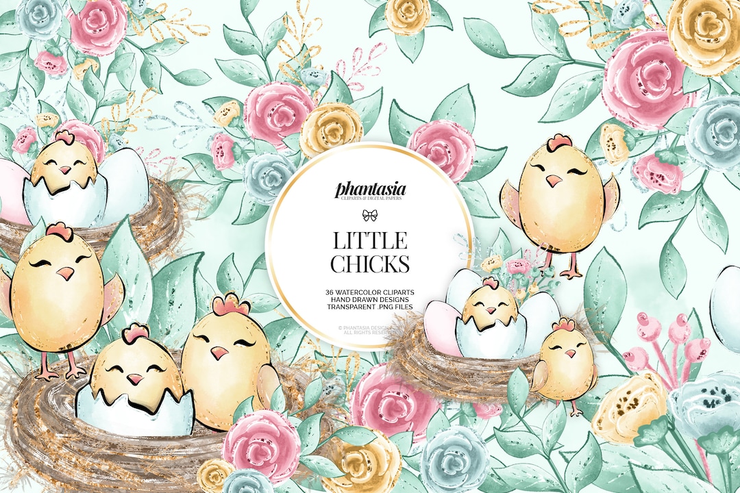 Chicks Watercolor Cliparts, Easter Clipart, Cute Animals Clipart, Cute ...