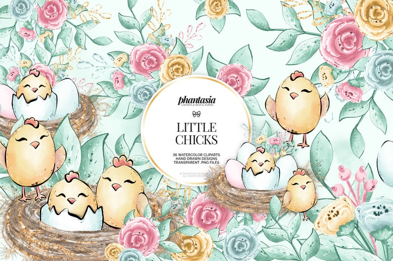Chicks Watercolor Cliparts, Easter Clipart, Cute Animals Clipart, Cute ...