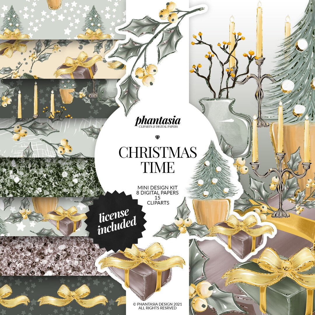 Christmas Clipart Bundle, Christmas Digital Papers, Xmas Watercolor ...