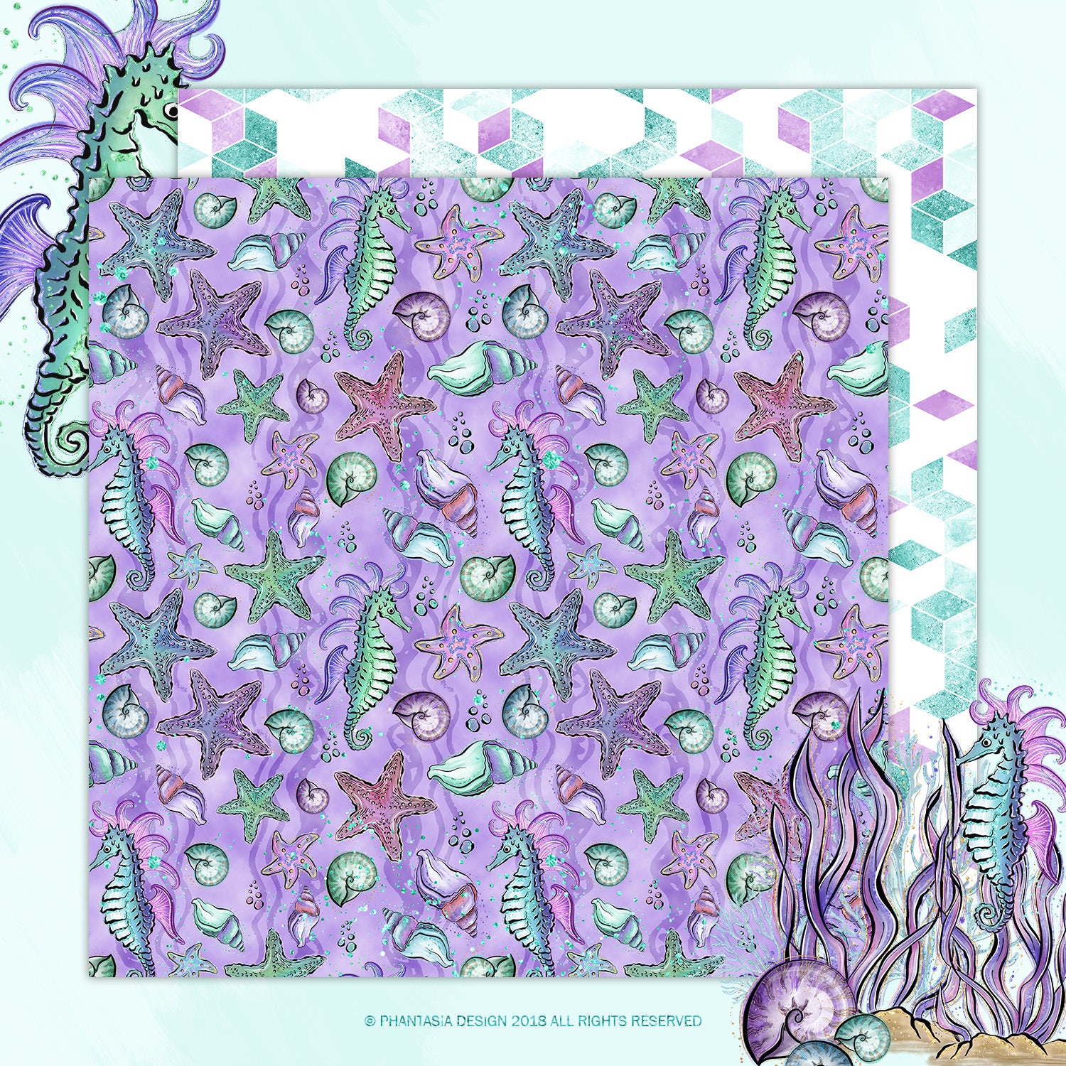 Mermaid Digital Paper Summer Digital Paper Sealife Digital - Etsy