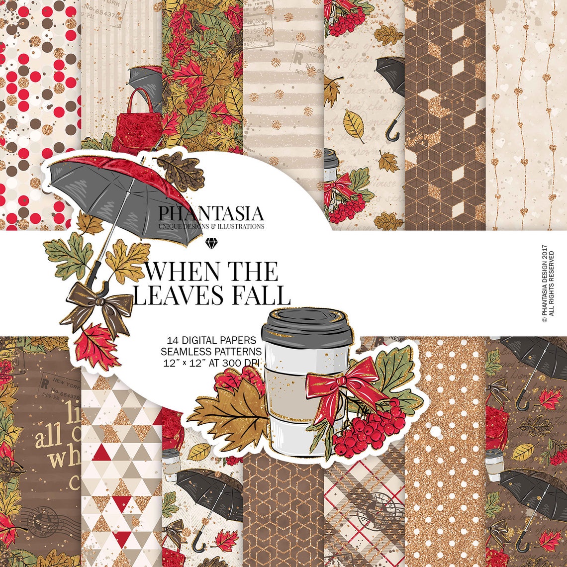 Fall Watercolor Digital Paper Pack Fashion Illustration Gold | Etsy