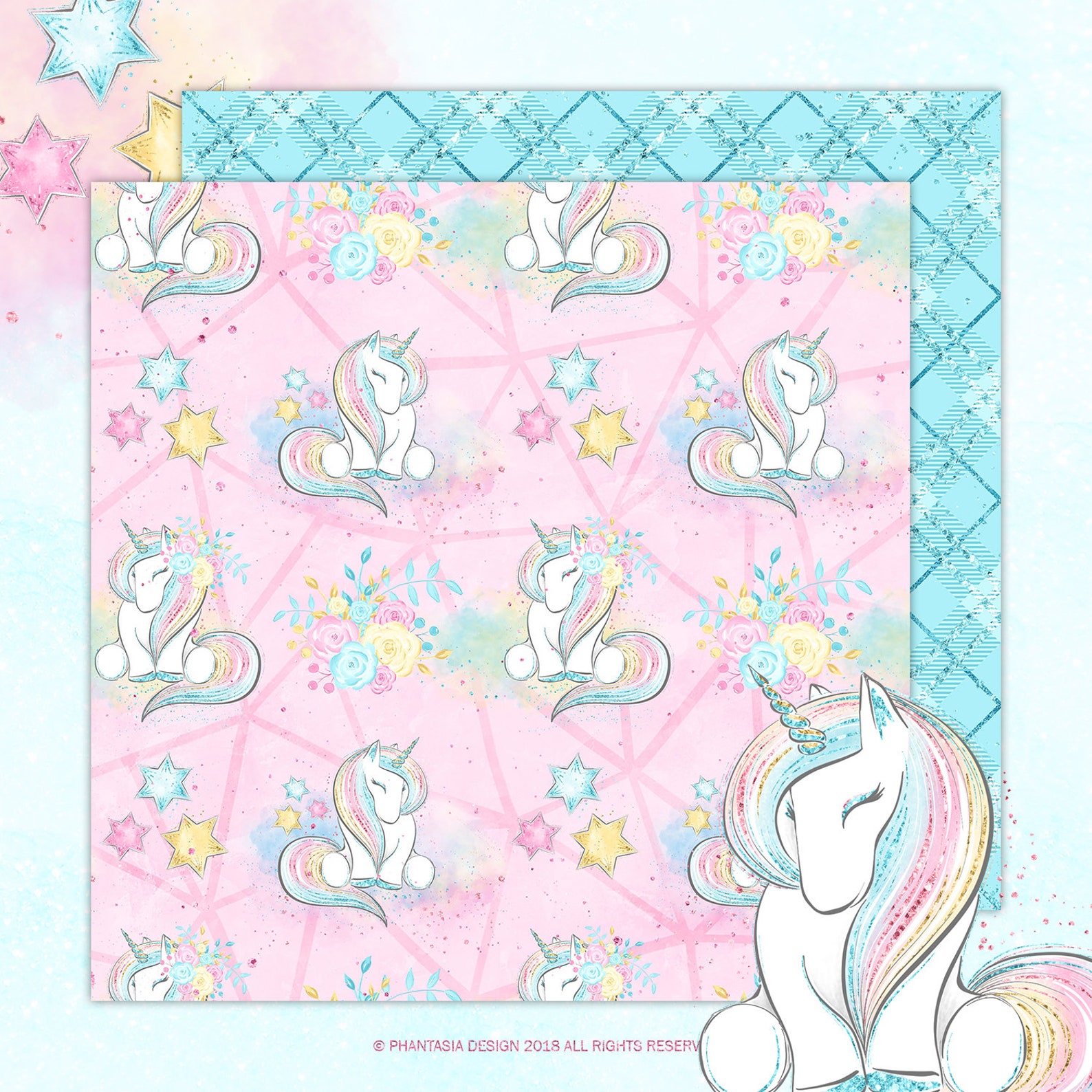 Unicorn Digital Paper, Whimsical Digital Paper, Unicorn Planner ...