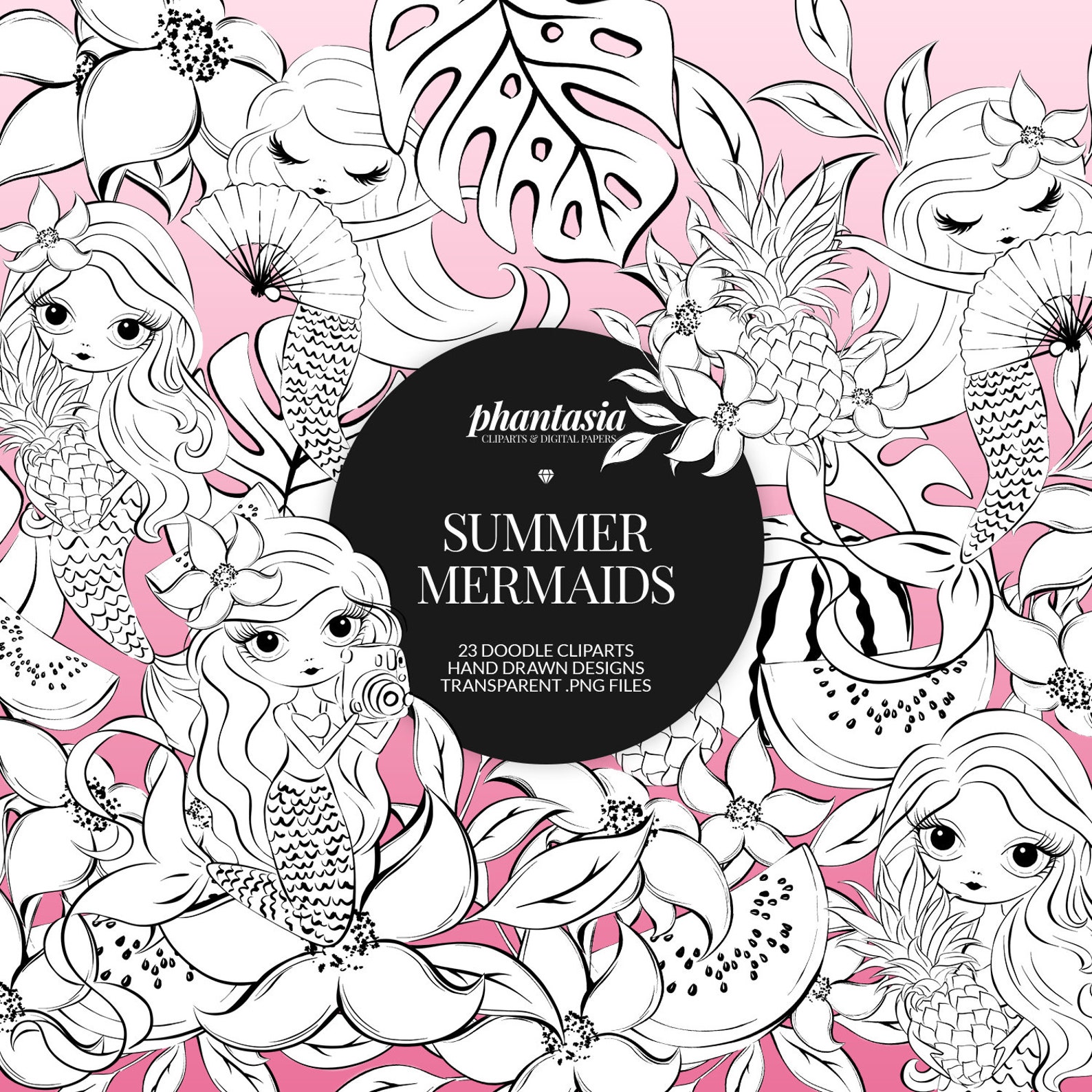 Summer Mermaids Doodle Cliparts Doodle Drawing Mermaid Png | Etsy