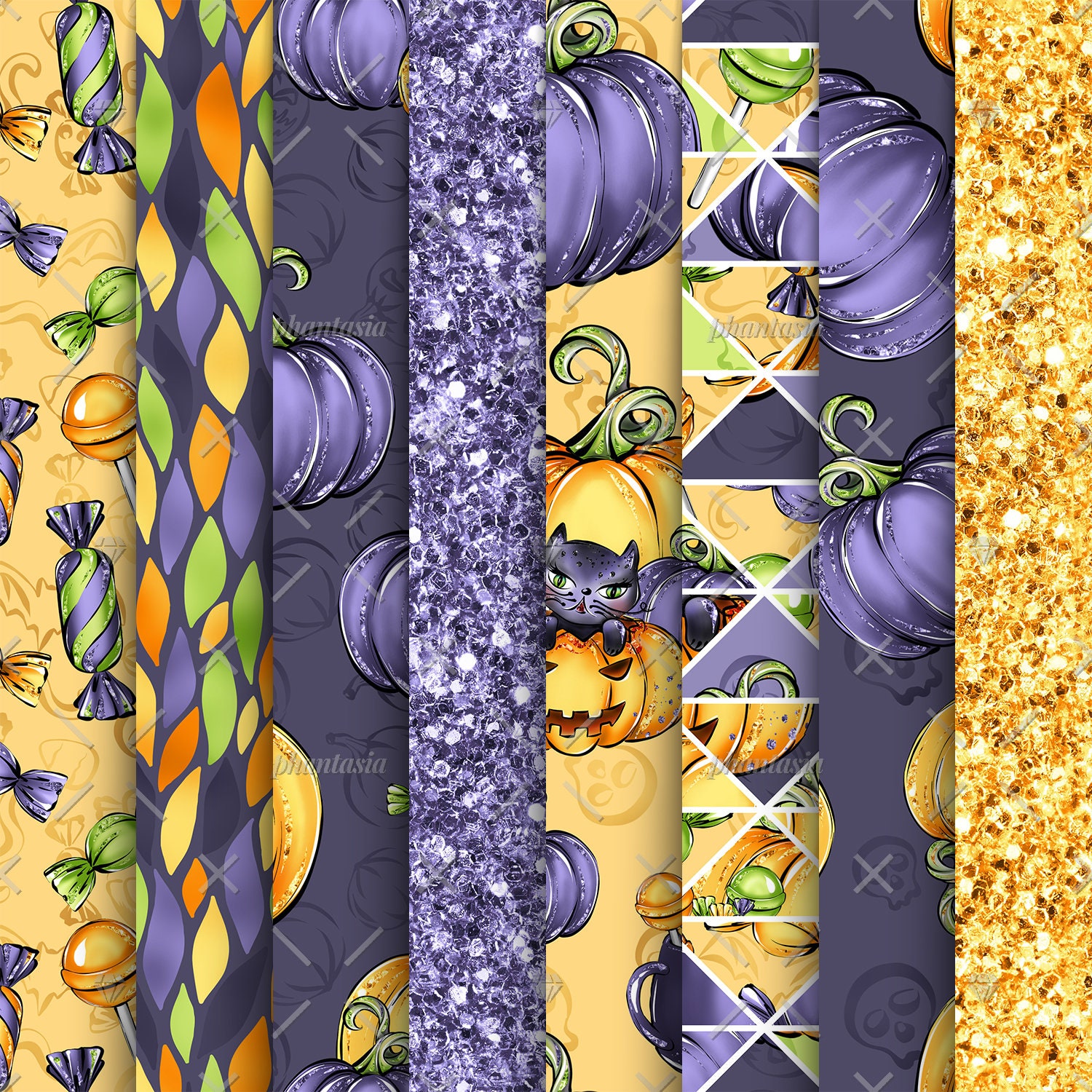 Halloween Cat Clipart Set Halloween Digital Paper Cute Cat | Etsy