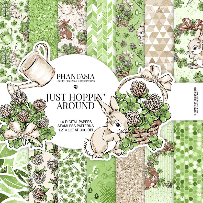 Spring Rabbit Digital Paper Pack Bunny Digital Paper Easter - Etsy