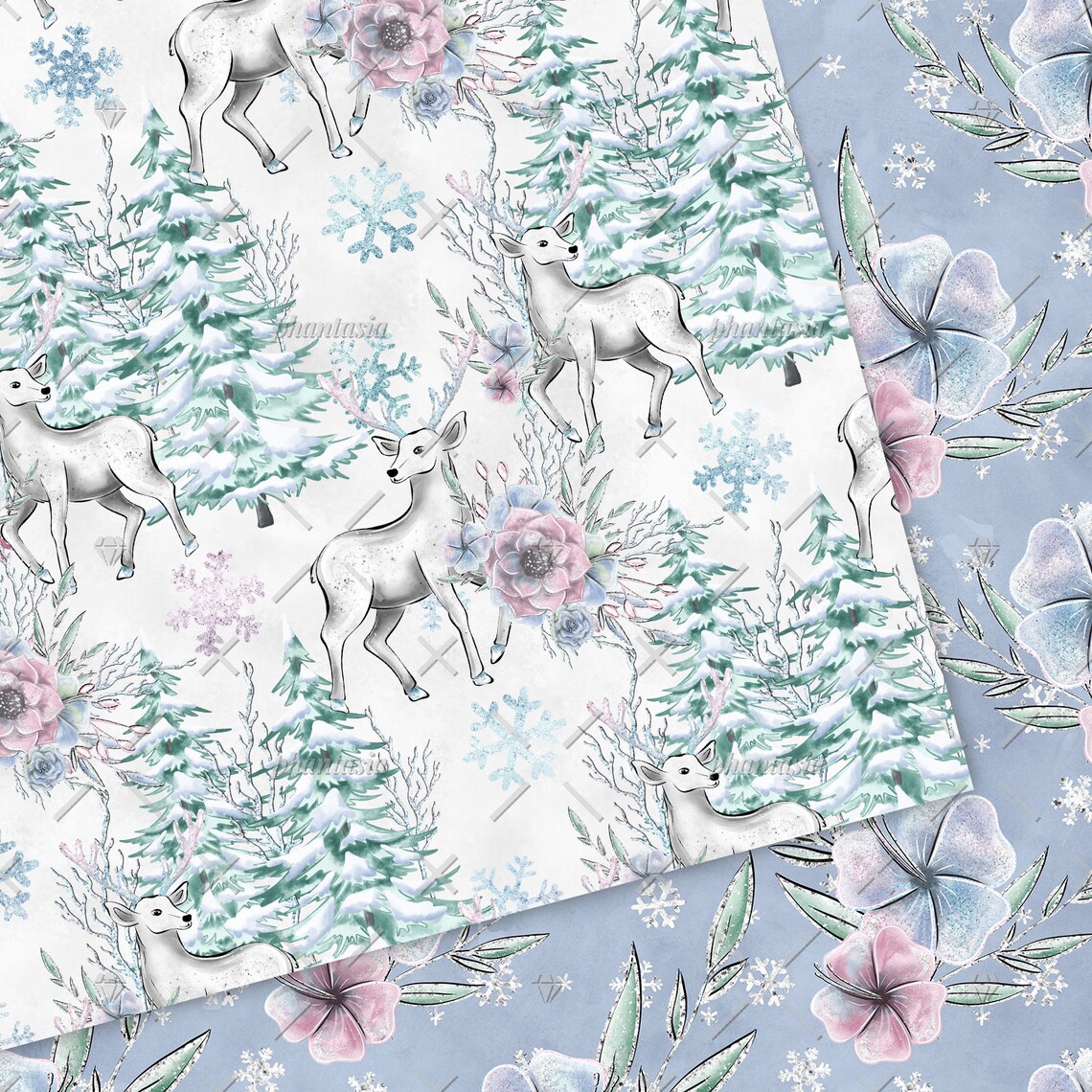Winter Fairytale Digital Papers, Winter Watercolor, Winter Cottage ...