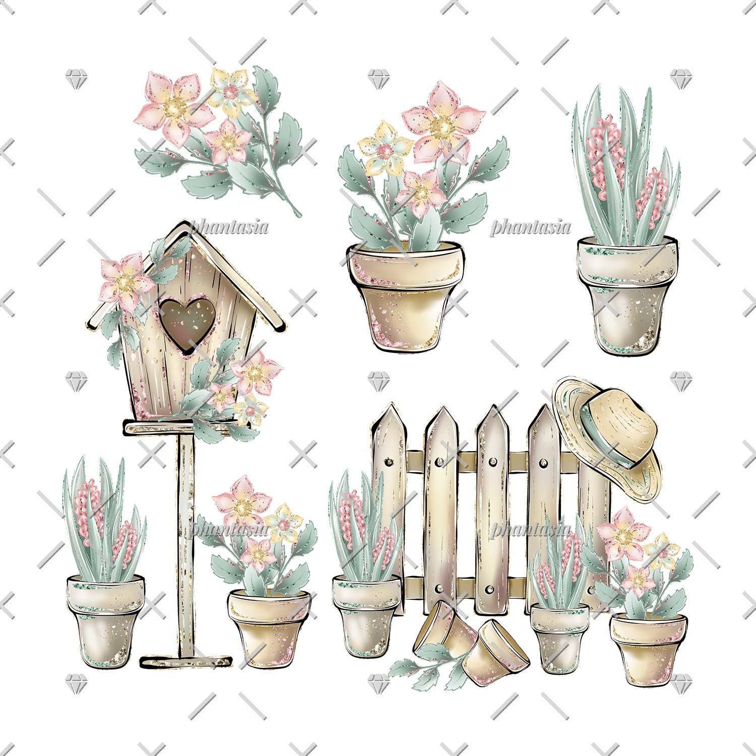Spring Graphics Bundle Spring Garden Spring Elements Hand - Etsy