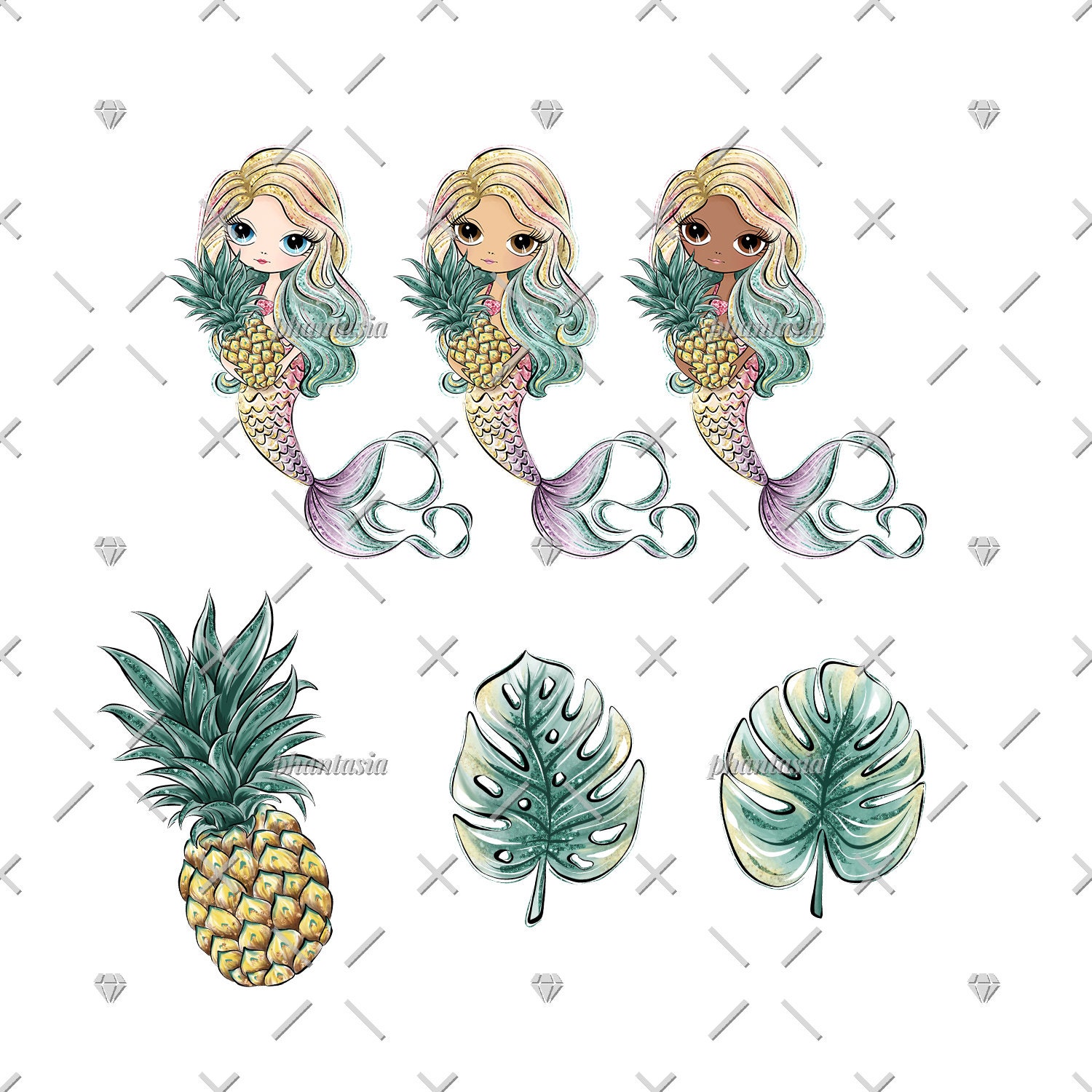 Summer Mermaids Watercolor Clipart, Tropical Mermaids, Sunny Mermaids ...
