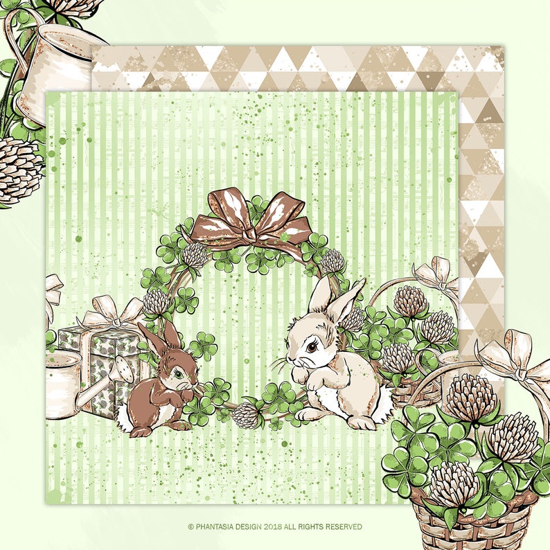 Spring Rabbit Digital Paper Pack, Bunny Digital Paper, Easter Digital ...