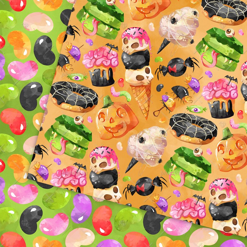 Halloween Candy Digital Paper, Creepy Treats, Spooky Sweets, Halloween ...