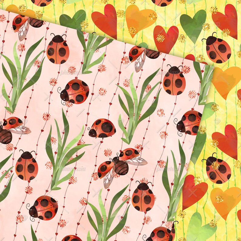 Ladybugs Digital Paper Summer Pattern Spring Seamless - Etsy