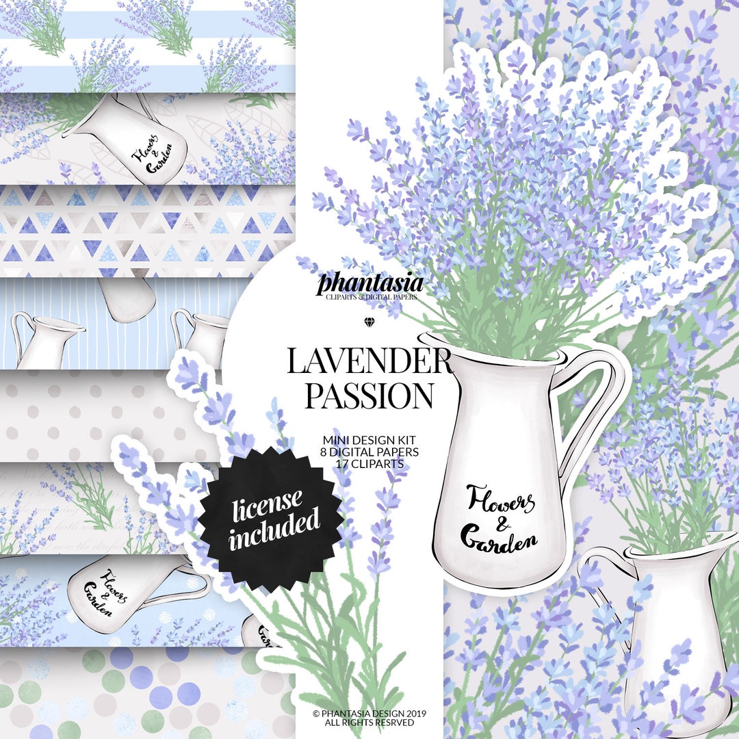 Lavender Digital Kit, Digital Clipart, Watercolor Clipart, Lavender ...