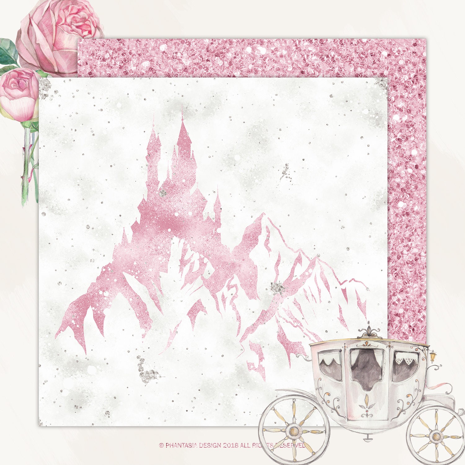 Princess Digital Paper Pack, Chariot Digital Paper, Roses Pattern ...
