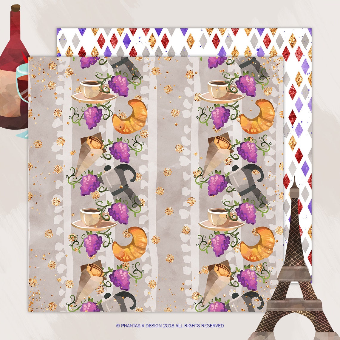 Paris Digital Paper, Paris Seamless, Paris Pattern, Paris Planner ...