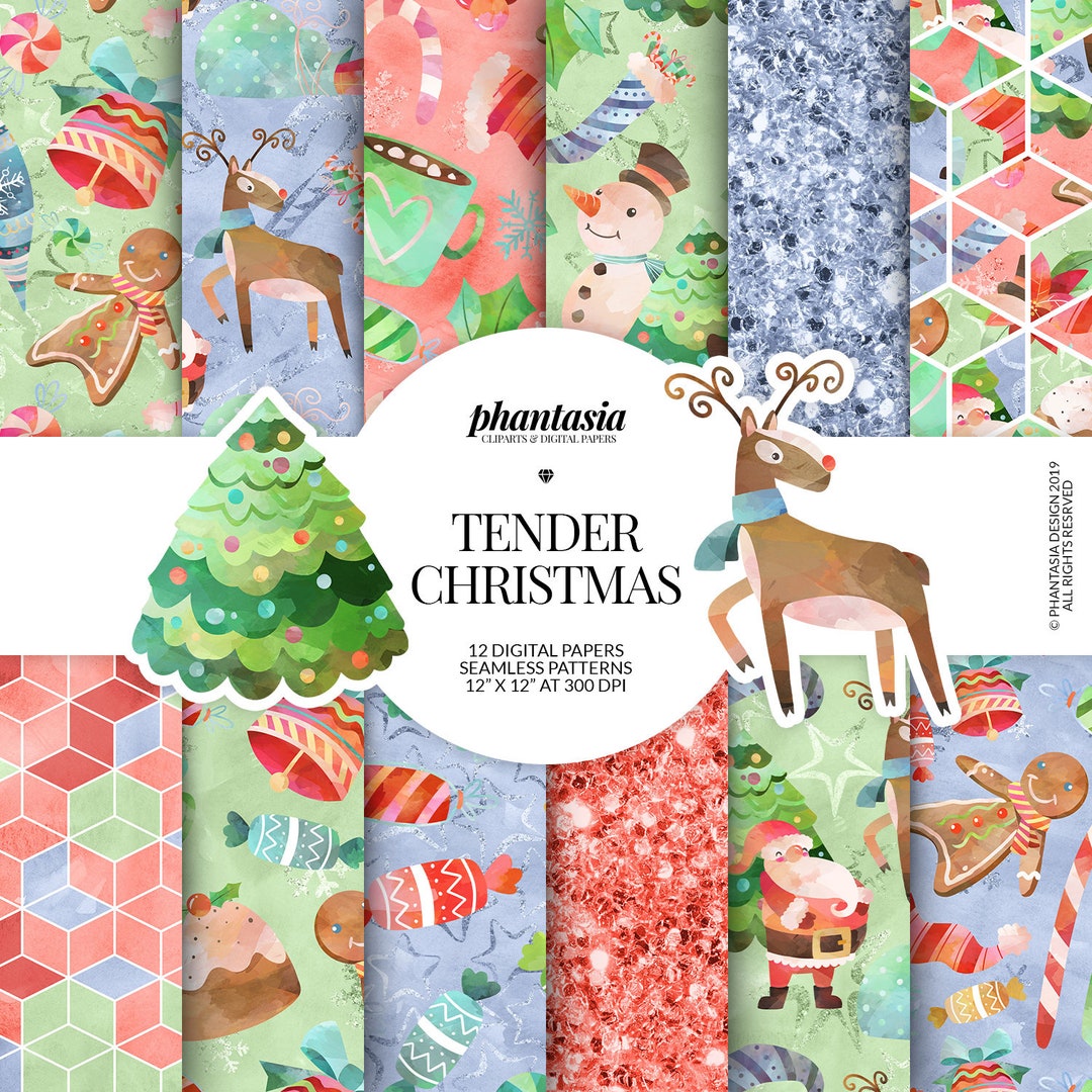 Christmas Digital Papers, Cute Christmas, Pastel Christmas, Christmas ...