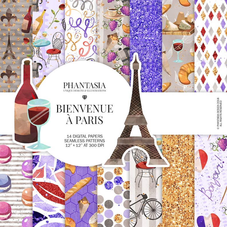 Paris Digital Paper, Paris Seamless, Paris Pattern, Paris Planner ...